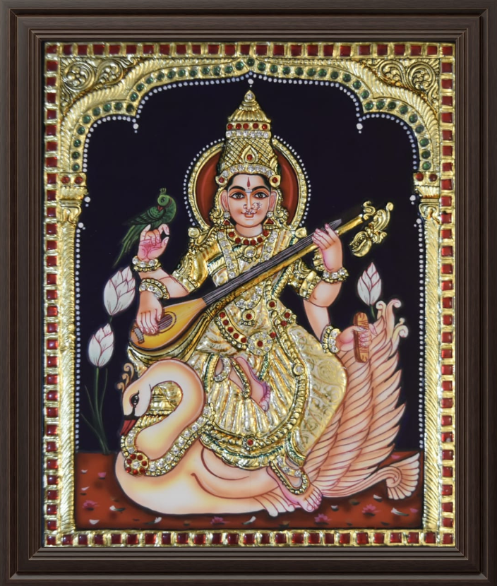 ATP Sharada Devi Flat Tanjore Painting – LuxxeArt